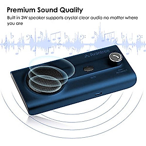 Avantree CK11 Bluetooth 5.0 Hands Free Cell Phone Car Kit, 3W Loud Speakerphone, Support Siri Assistant, Motion AUTO ON, Volume Knob, Wireless in Car Handsfree Speaker with Visor Clip – Blue