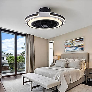 HuixuTe 21 in Modern Ceiling Fan with Light Remote Control, 3 Colors 3 Speeds Enclosed Ceiling Fan, Low Profile Fush Mount Ceiling Fan with Light for Bedroom Living Room