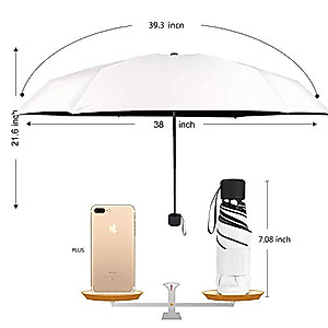 ximlife Small Umbrellas for Rain Sun Protection Mini Travel Compact Umbrellas Purse Size White