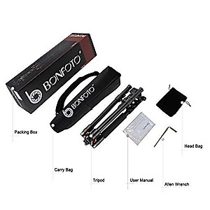 BONFOTO B690A Camera Tripod for Travel,Lightweight Aluminum Portable DSLR Tripod with 360 Degree Ball Head and Carry Bag, Camera Stand for Ring Light & Canon Nikon Sony DSLR