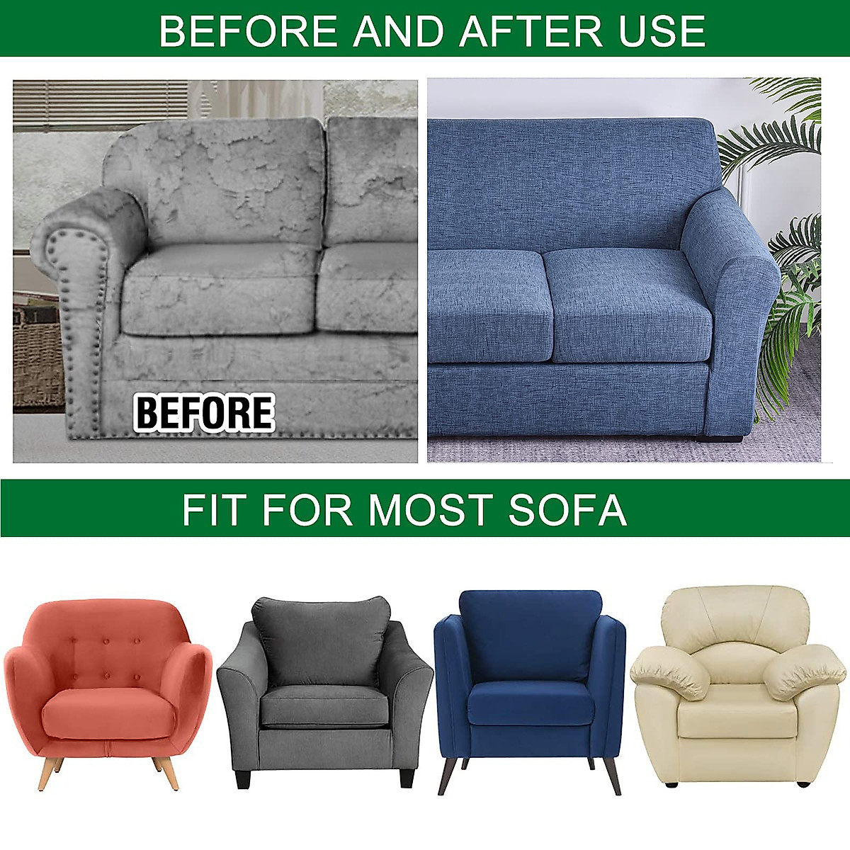 CRFATOP 2 Piece Chair Covers Stretch Sofa Covers Couch Slipcovers Washable Armchair Sofa Couch Slipcover Furniture Protector with Elastic Bottom for Living Room, S, A13