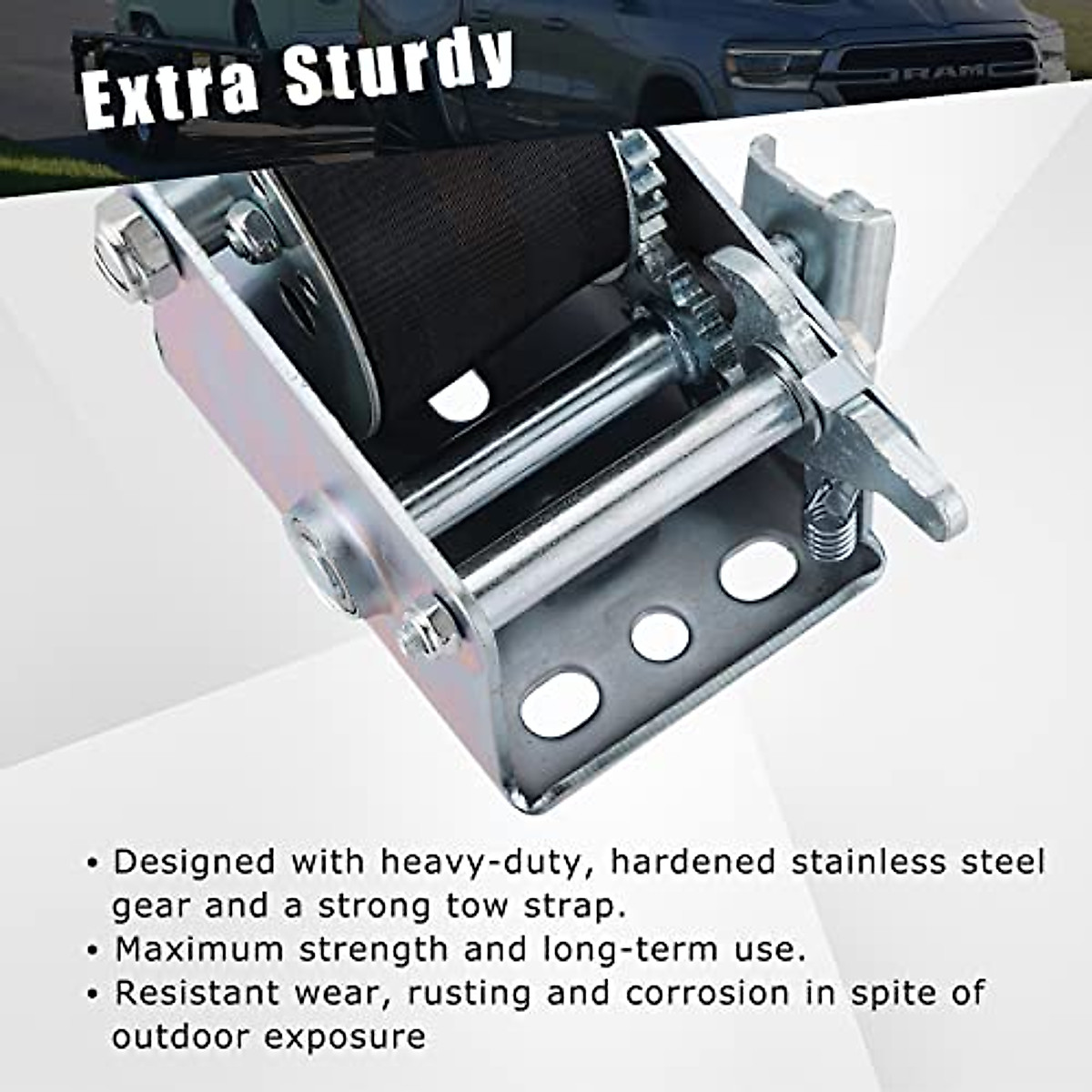 ATPEAM Boat Trailer Winch, Heavy Duty Hand Winch with 5m Black Strap Gear Hand Winch with Crank Handle, Manual Winch for Towing (800LBS)