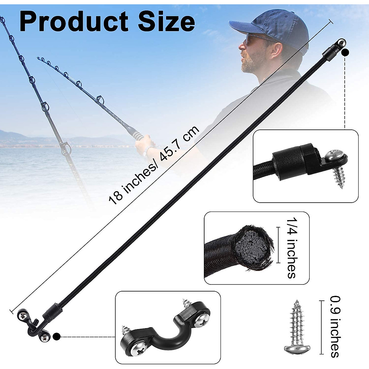 4 Pieces Rod Strap Holder Deck Mount Connector Mount Rod Strap Hold Down for Boat Kayak Boat Fishing(12 Inch)