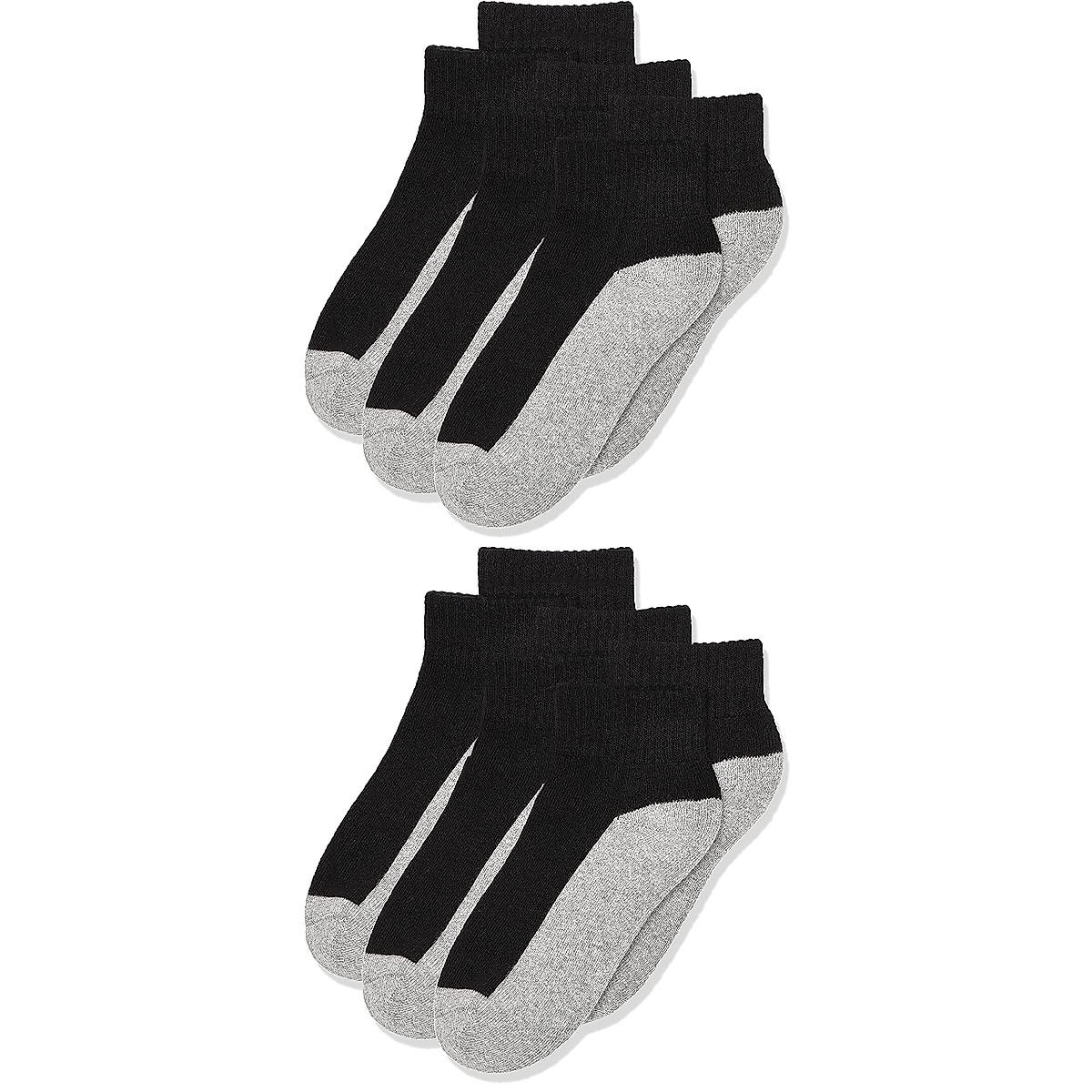 Jefferies Socks Little Boys' Seamless Sport Quarter Half Cushion 6 Pack Socks, Black/Grey, 8-9.5