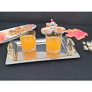 Candymosa Silver Serving Tray with Handles (14”x9”) - Stainless Steel Serving Tray for Drinks and Food - Silver Tray Decorative - Ideal as a Coffee Tray, Bar Tray, Silver Platter or Turkish Tray