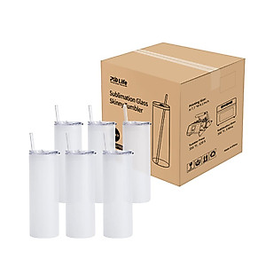 PYD Life Sublimation Glass Blanks Skinny Tumbler Frosted 25 OZ Straight Tumbler Coffee Juice Cups with Lid and Glass Straw for Tumbler Press Sublimation Print 6 Pack