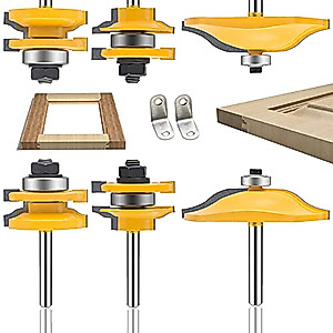 LEATBUY 1/4 Inch Shank Router Bit Set 3 PCS Round Over Raised Panel Cabinet Door Rail and Stile Router Bits, Woodworking Wood Cutter, Wood Carbide Groove Tongue Milling Tool(1/4-Panel)