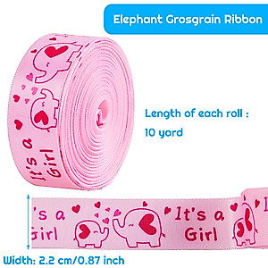 2 Rolls/ 20 Yards Elephant Satin Ribbon Baby Shower Theme Satin Ribbon Birthday Theme Gender Reveal Wrapping Ribbons for DIY Hair Bows Wreath Baby Shower Decoration Diaper Cake Wrapping, 2 Styles