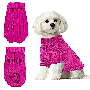 cobee Dog Sweaters for Small Dogs, Classic Solid Color Knitwear Winter Male/Female Dog Clothes Warm Puppy Coat Pet Costume Clothing for Small Dog Cute Christmas Pet Sweater(M Size, Rose Red)