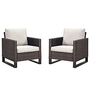 Rilyson Patio Furniture Chairs Outdoor Chair - Wicker Patio Furniture Set of 2,PE Rattan Patio Seating with Cushions for Deck Porch Balcony Backyard Garden(Brown/Beige)