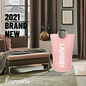 Caroeas 95L Pro Large Laundry Basket (13 Colors), Waterproof Laundry Hamper, Laundry Bag with Padded Handles, Clothes Hamper Stands Up Well, Collapsible Laundry Basket Easy Storage (Pink)