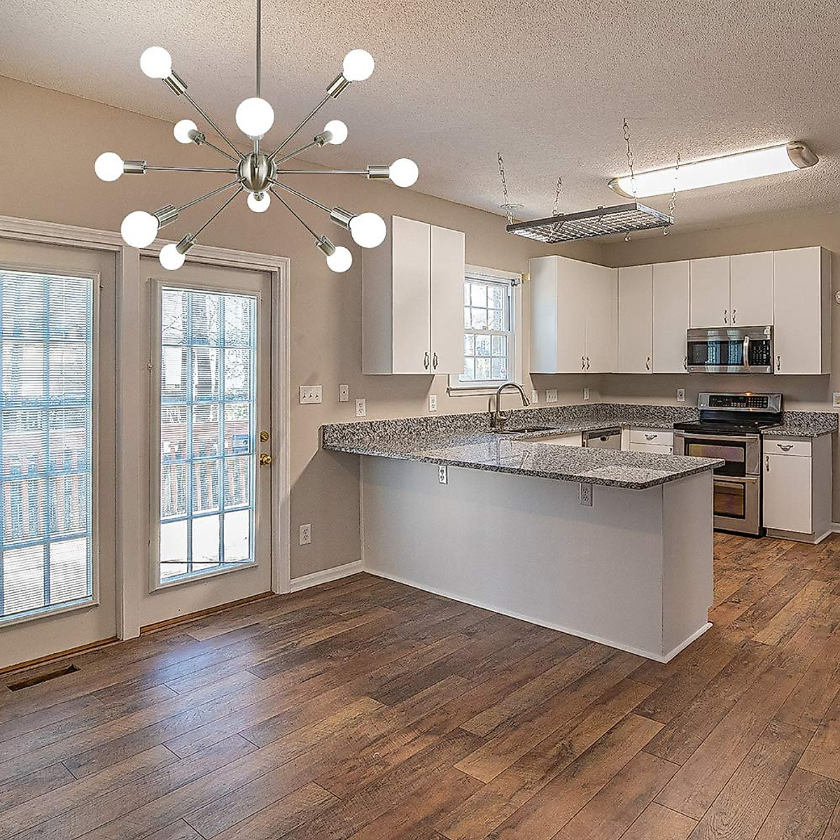 LynPon Brushed Nickel Sputnik Chandelier, 12 Lights Plating Silver Chandeliers Sputnik Light Fixture Modern Ceiling Light Mid Century Lighting for Dining Room Living Room Kitchen Foyer Bedroom