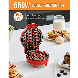 Mini Waffle Maker, Small Waffles Iron Keto Chaffles Single Compact Design Nonstick, Breakfast, Snacks, Hash Browns, 4 Inch Red 550W BLAZANT