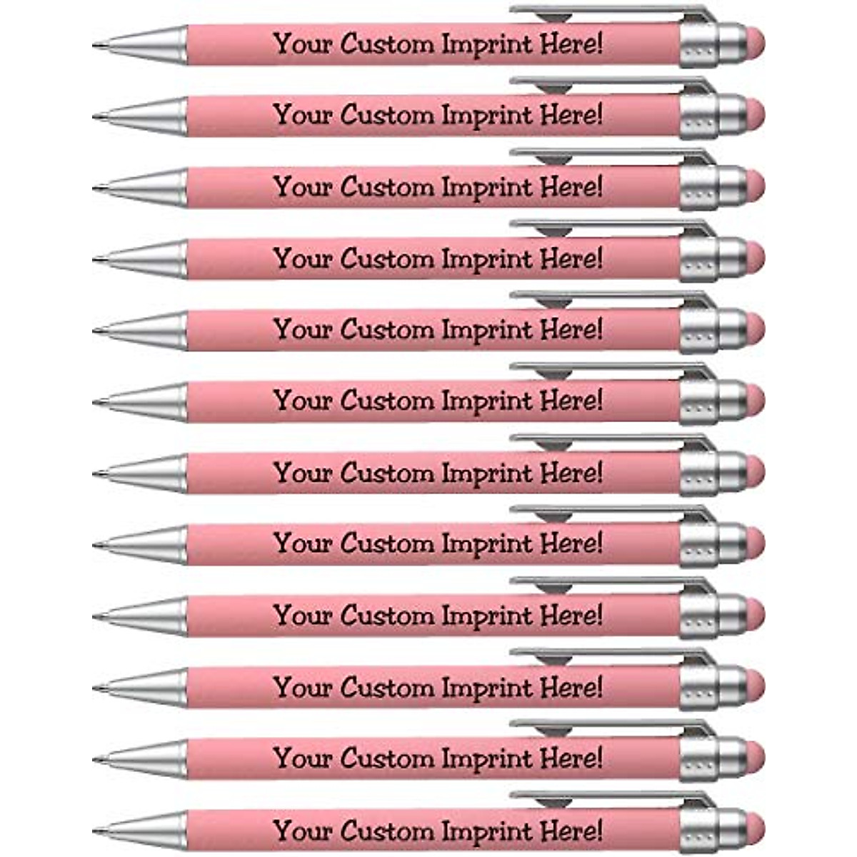 Express Pencils™ - Pastel Personalized Pens with Stylus - Soft Touch Design - Custom Printed Name Pens with Black Ink - Imprinted with Logo or Message (Pastel Pink)