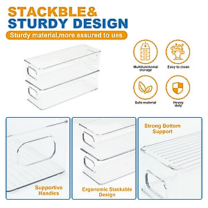 Asasen Refrigerator Pantry Organizers Stackable Fridge Organizer Bins Food Storage for Freezers, Kitchen, Countertop and Cabinets - Clear Plastic Household Storage Containers (8 Pack)