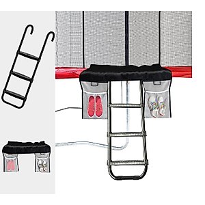 Eurmax USA Universal Easy-to-Assemble Trampoline Ladder, 3 Steps with Wide Steps, Trampoline Storage Bag, 220 lbs Capacity Trampoline Accessories for Children Kids, Black