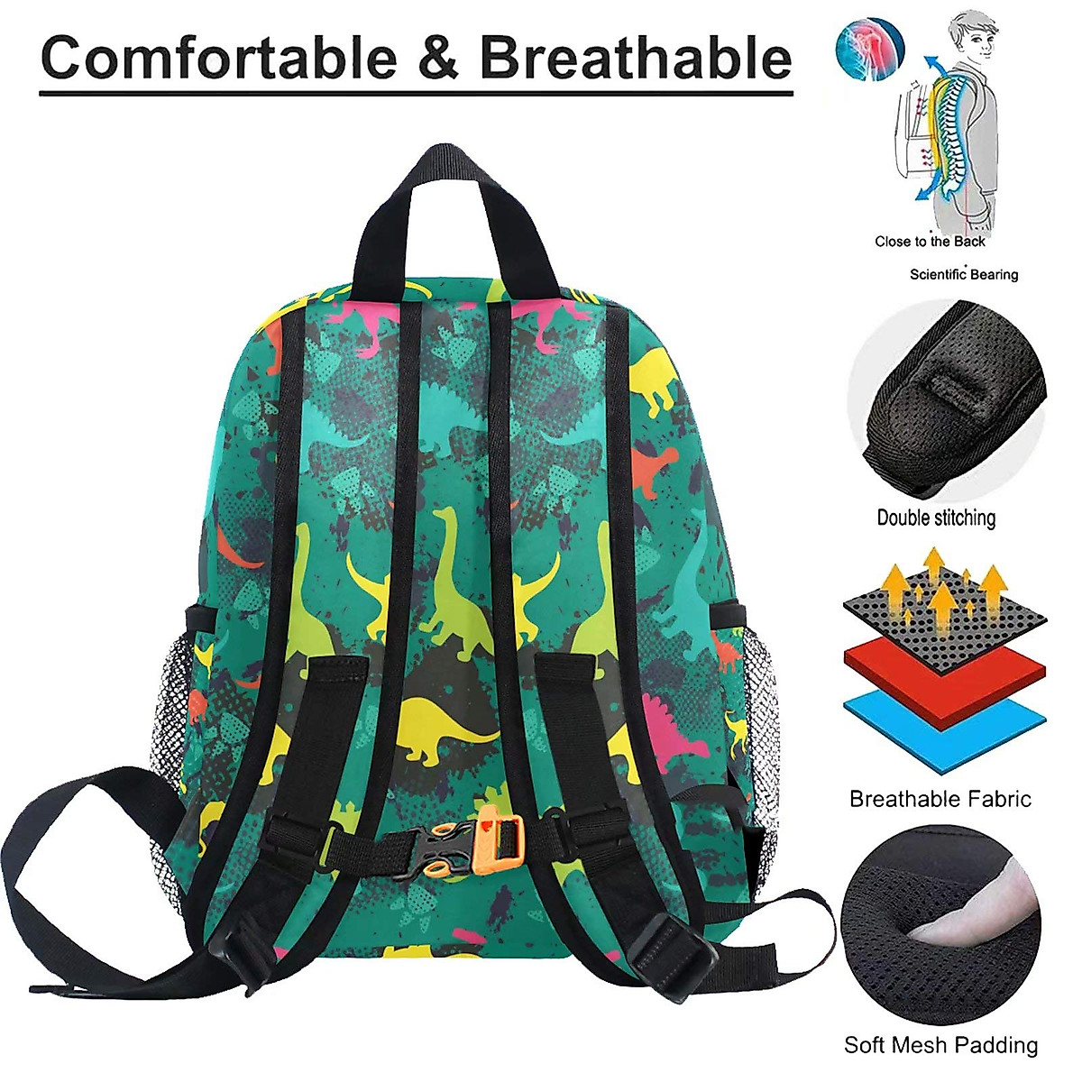 Dinosaur Backpack Animal Dino Backpacks Bookbag Toddler Daypack for Kids Girls Boys with Chest Strap Mini School Bags Water Resistant Durable for School Student