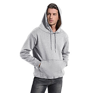 PEHMEA Men's Winter Warm Fleece Hoodie Pullover Long Sleeve Sherpa Lined Hooded Sweatshirt with Pocket(Grey-L)