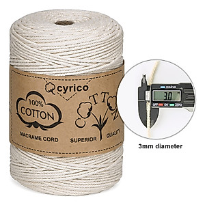 Macrame Cord 3mm x 300 Yards, 100% Natural Cotton Cord Macrame Rope - Twisted Macrame String Supplies for Wall Hanging Plant Hangers Gift Wrapping Wedding Decorations