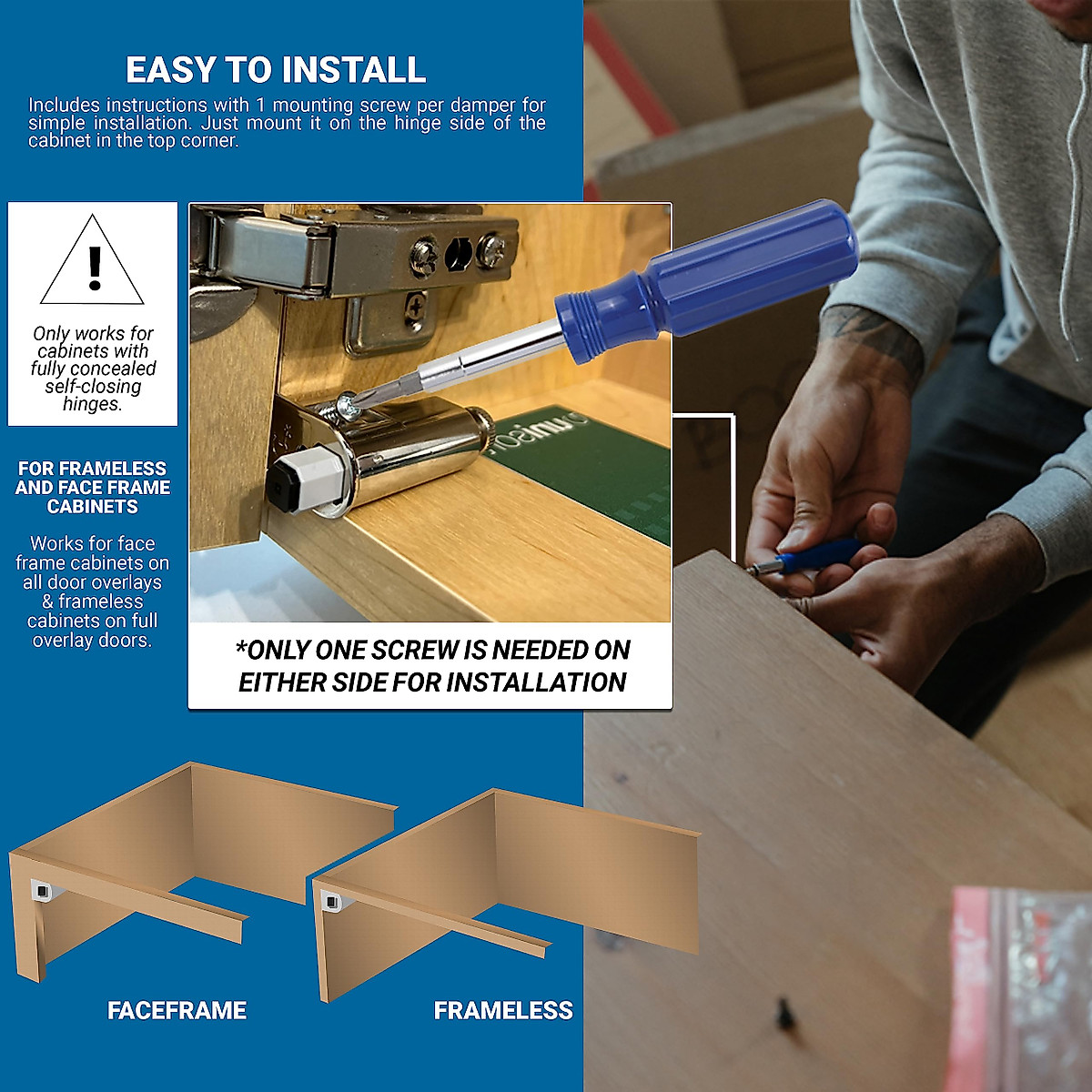 25 Pack Rok Hardware Soft Close Damper for Cabinet Doors/Compact/SoftClose Cabinet Adapter/Hardware/Hinge Polished Nickel Finish, SCD103