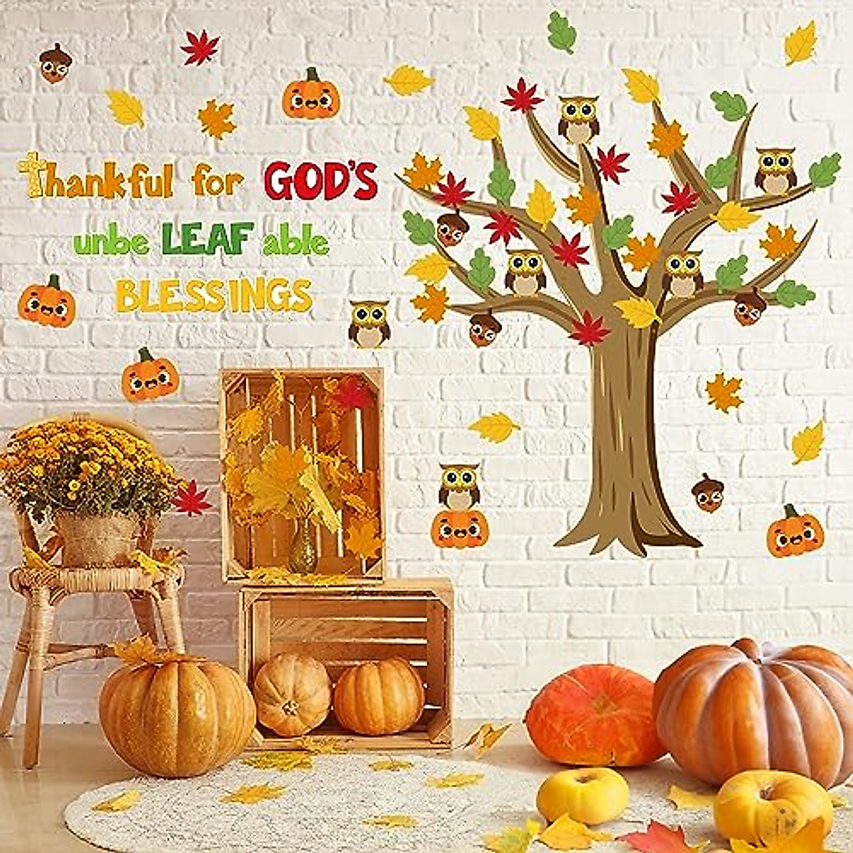 CY2SIDE 80PCS Fall Thankful for God’s Unbeleafable Blessings Cutouts for Bulletin Board Border Sets Maple Leaves Pumpkin Thankful Trees Cutout Trim Borders Religious Sunday School Bulletin Board Decor