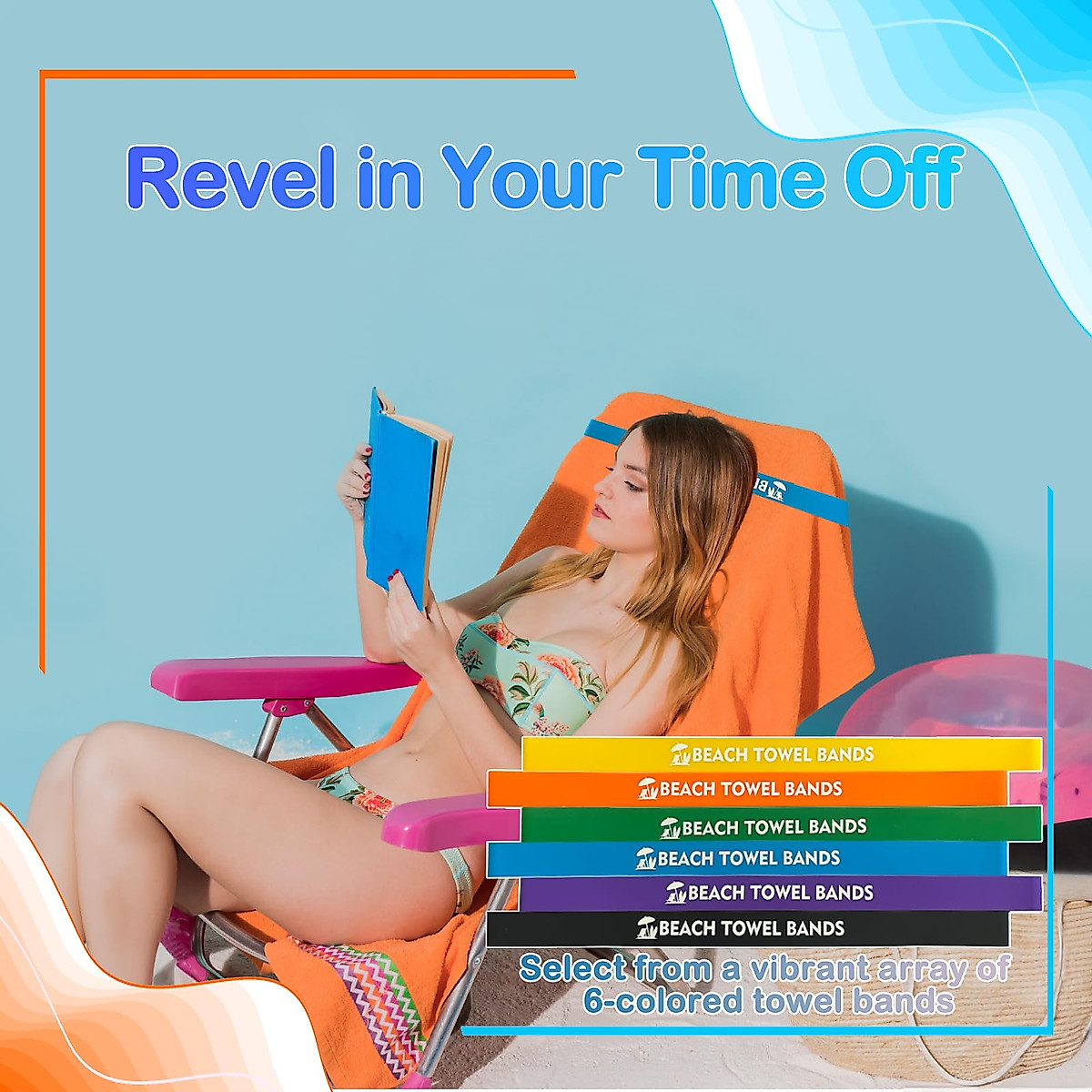 Tailoreadily 6 Pack Towel Bands, Beach Pool Cruise Chair Essentials, Keep Towel from Blowing Away, Beach Accessories for Vacation Must Haves, Great Alternative to Beach Towel Clips, Multicolor