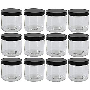 Aromine 2oz Clear Jars with Lid, 12 Pack, Round PET Plastic Jar Container with Blank Labels (BPA Free)