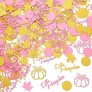400 Pieces Fall Little Pumpkin Maple Leaf Confetti Pink and Gold Pumpkin Baby Shower Decorations Glitter Thanksgiving Table Confetti for Baby Girl Birthday Party Supplies (Vivid Style)