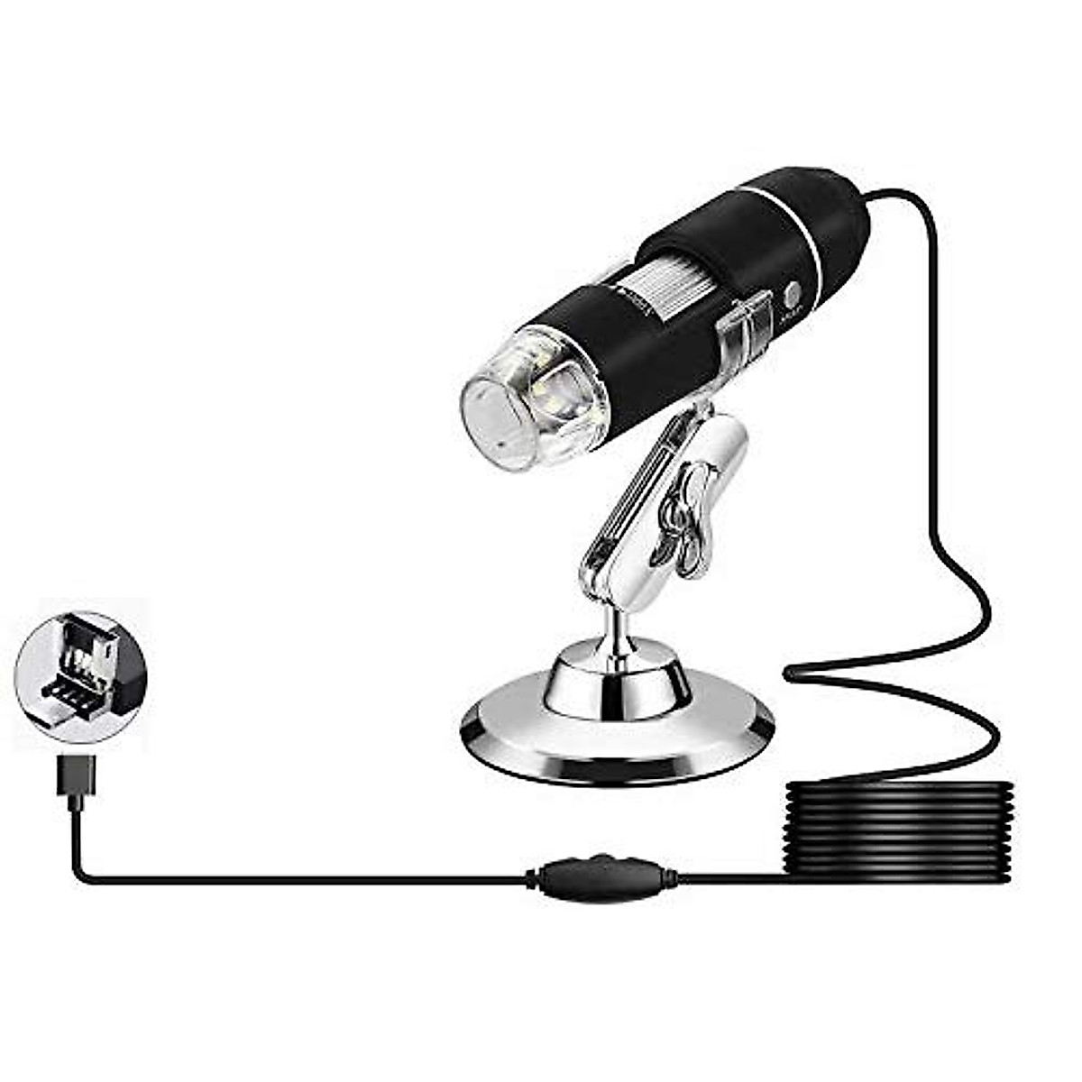 USB Microscope,1000x Magnification Endoscope, 8 LED USB 2.0 Digital Microscope, Mini Camera with OTG Adapter and Metal Stand, Compatible with Mac Window 7 8 10 Android Linux (Black)