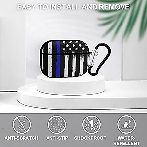 Shockproof Headphone Case Compatible with AirPods Pro Wireless Charging Case American Thin Blue Line Flag Police Pattern Black, Smooth Plastic Case Cover Accessory with Keychain