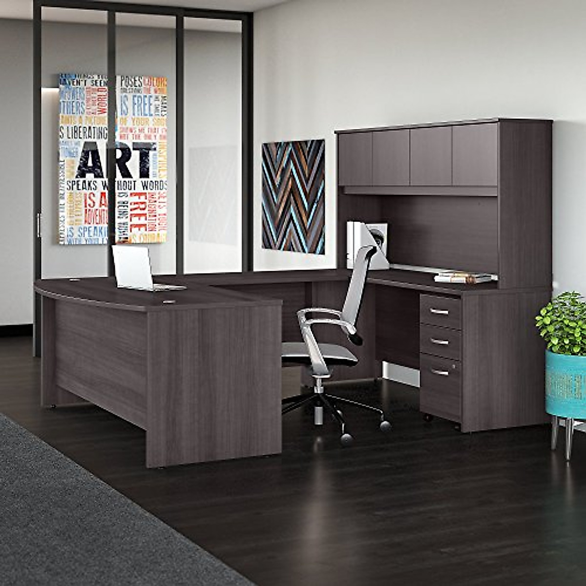 Bush Business Furniture Studio C Bow Front U Desk/Hutch, 72" x 36", Storm Gray