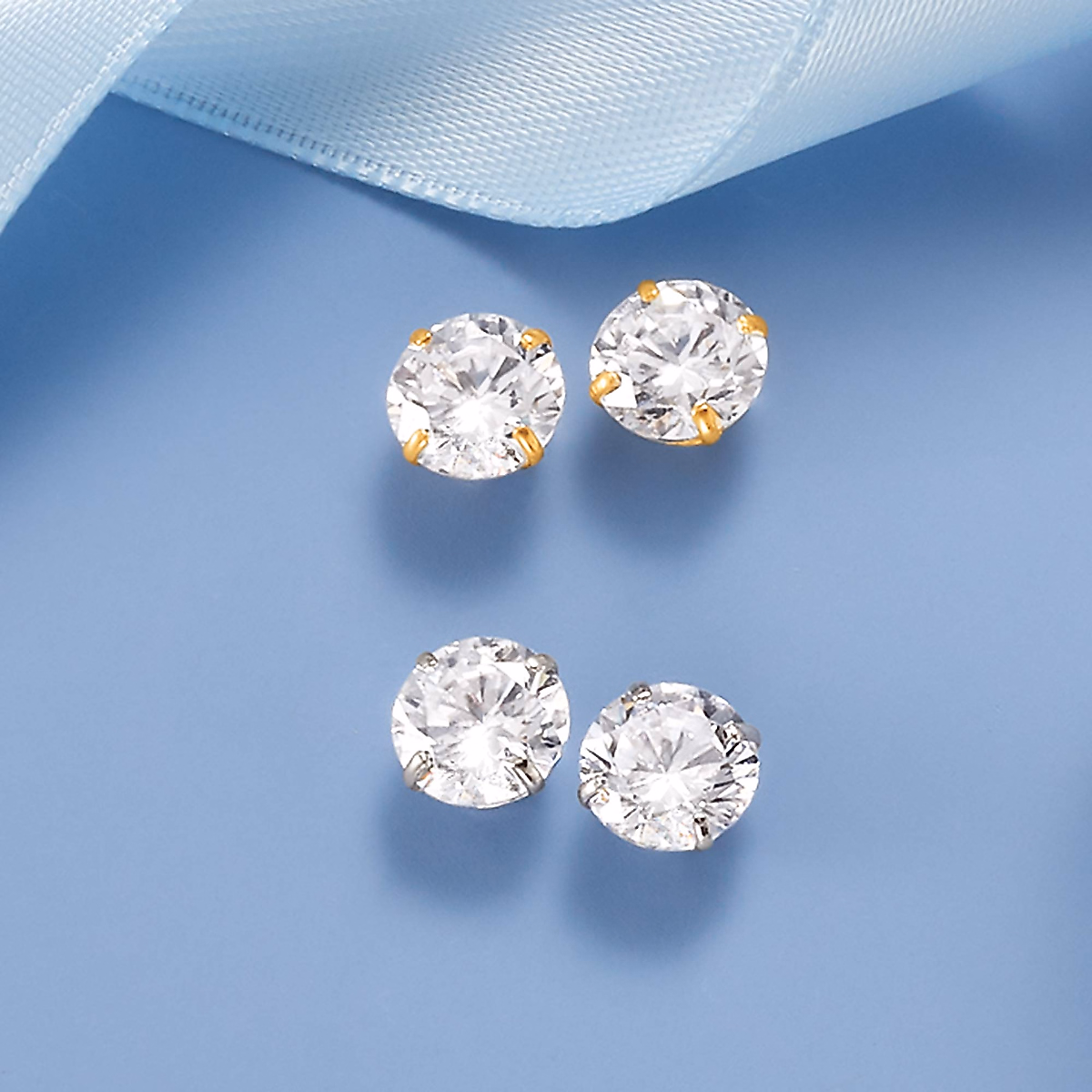 Ross-Simons Round CZ Stud Earrings in 14kt White Gold