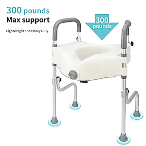Raised Toilet Seat, Elevated Toilet Seat Riser with Handles Height Adjustable Legs for Elongated Standard Toilets 300 lbs Heavy Duty Bathroom Assist Safety Commode Frame White
