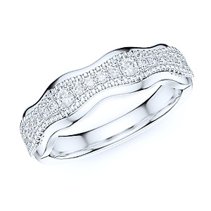 PRSTANI Sterling Silver Fancy Wave Shape Milgrain Simulated Round Brilliant Diamond Full Eternity Ring Wedding Band (12)
