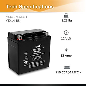 YTX14 BS ATV Battery High Performance - Maintenance Free - Sealed AGM YTX14-BS Motorcycle Battery compatible with Honda Suzuki Kawasaki Yamaha scooter snowmobile