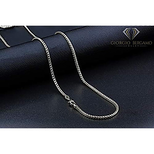 925 Italian Sterling Silver 2mm Solid Franco Chain, Rhodium Plated Square Box Link Necklace, Giorgio Bergamo (24)