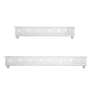Tricune 2Pcs Perfume Tray - Bathroom Vanity Tray - Mirror Tray - Set of 2 Decorative Perfume for Dresser Jewelry Organizer Makeup Glass Tray 12.5 X 6.3 + 9.5 X 5 Inch Silver