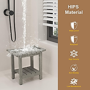 oridom HIPS Shower Benches for Inside Shower, Shower Stool with Space-Efficient Storage Shelf, Waterproof Shower Chair Seat for Spa Bathroom(Light Gray)