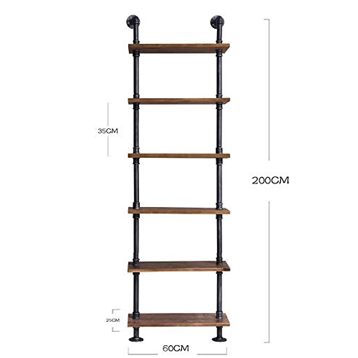 Diwhy 24”Width Industrial Pipe Shelves Rustic Modern Wood Ladder Bookcase with Metal Frame,Pipe Wall Shelf,Wood Storage,Home Decor,Display Shelving,Retro Floating Wood Shelving,6 Layer Bookshelf