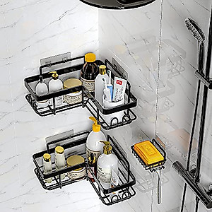 Moforoco 3 Pack Adhesive Corner Shower Caddy, Shower Organizer Shelf with Soap Holder and 12 Hooks, Shower Shelves Rustproof for Bathroom, Shower Storage Basket, Shower Shelf for Inside Shower