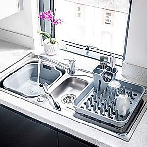 Addis Eco 100% Recycled Plastic Cutlery Utensil Drainer Tray holder caddy with 4 compartment, Light Grey