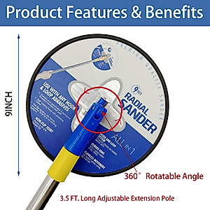 9 Inch Drywall Pole Sander,Radial Round Pole Sander for Dry Wall, Manual Hand Drywall Sander with Extension Pole&24 pcs Sanding Sheets 80, 100, 120, 150,180, 240 Grits -6 Types for Painting Projects