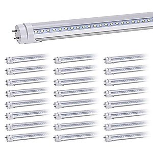 T8 LED Replacement, HouLight 25-Pack, 18W 4-Foot T8 LED Light Tube, 6000K, Daylight, Transparent Cover, Super Bright White, Double End Power