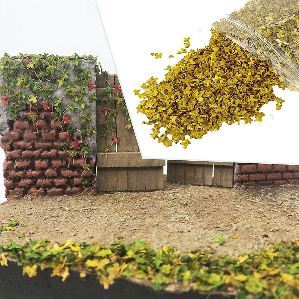 AMLESO 33ml Micro Landscape Leaves Model Scenery Grass Tufts Table Diorama Railway Scene Accessories Leaf for Fairy Garden Bonsai Ornaments, Yellow