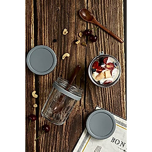 Overnight Oats Containers with Lids - 2pack Updated Design 10 oz Wide Mouth Mason Jar with Spoon Very Convenient for Use On The Go, Tight sealing glass jar ideal for home, office or to go