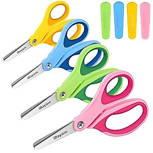Kids Scissors, iBayam 5" Kid Scissors with Cover, Safety Small scissors, Student Blunt Tip Scissors for School Kids Age 4-7 8 9 10-12, Classroom Toddler Child Scissors Scrapbooking Art Craft Supplies