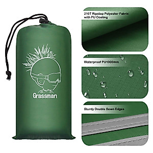 Grassman Tent Footprint, Camping Tarp Lightweight Waterproof with Carrying Bag, Tent Tarp Hiking Ultralight Hammock Rain Tarp Green M