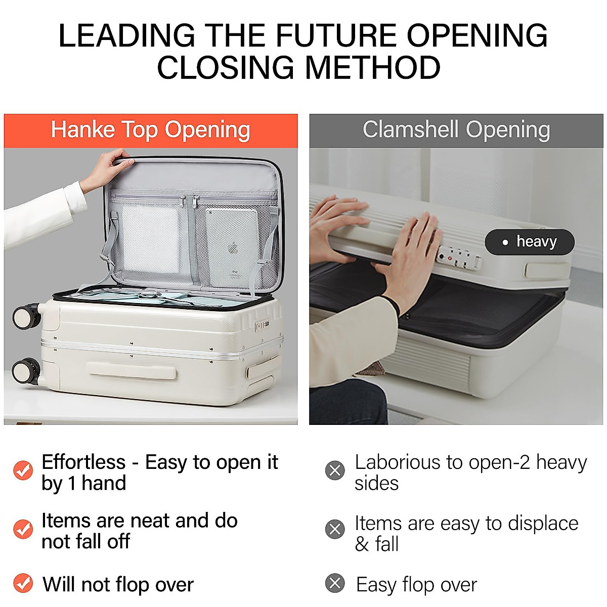 Hanke 26 Inch Large Luggage Suitcase Top Opening Aluminum Frame Travel Luggage Hard Shell Suitcases with Wheels for Woman Men.(Ivory white)