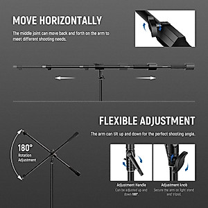 NEEWER Tripod Boom Arm, 35" to 61" (89 to 155cm) with 1.5kg Counterweight and Sandbag, 1/4" Screw Compatible with Softbox, Studio Light, Flash, Umbrella, Ring Light, Max Load 5kg