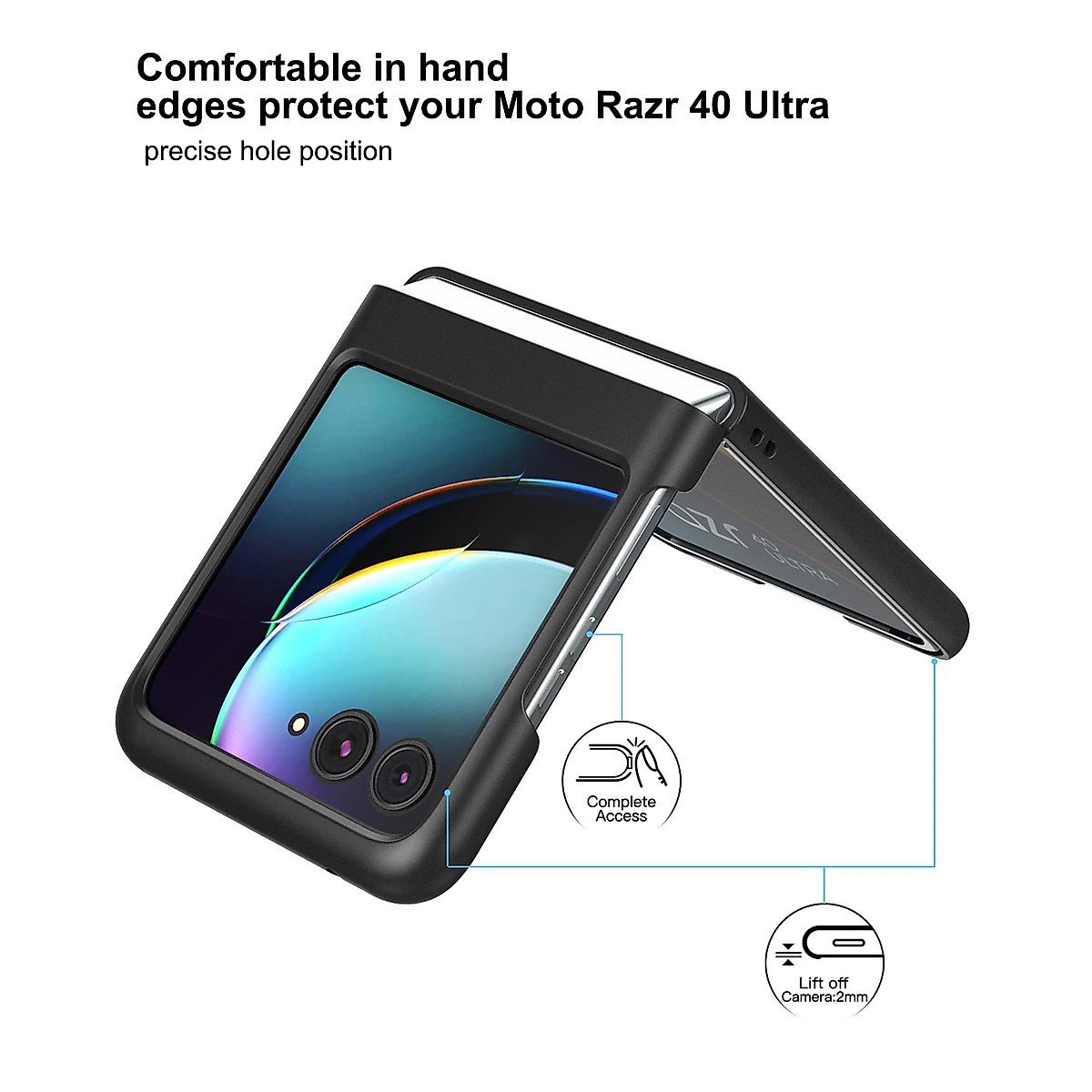 Foluu Slim Fit Case for Motorola Razr Plus 2023, with 1 Pack Soft Inner TPU Moto Razr Plus 2023 Screen Protector, 1 Pack Front Built-in Screen Protector, Matte PC Cover for Motorola Razr+ 2023 Black